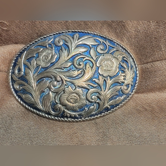 Belt Buckle | Accessories | Beautiful Blue Silver Floral Belt Buckle ...